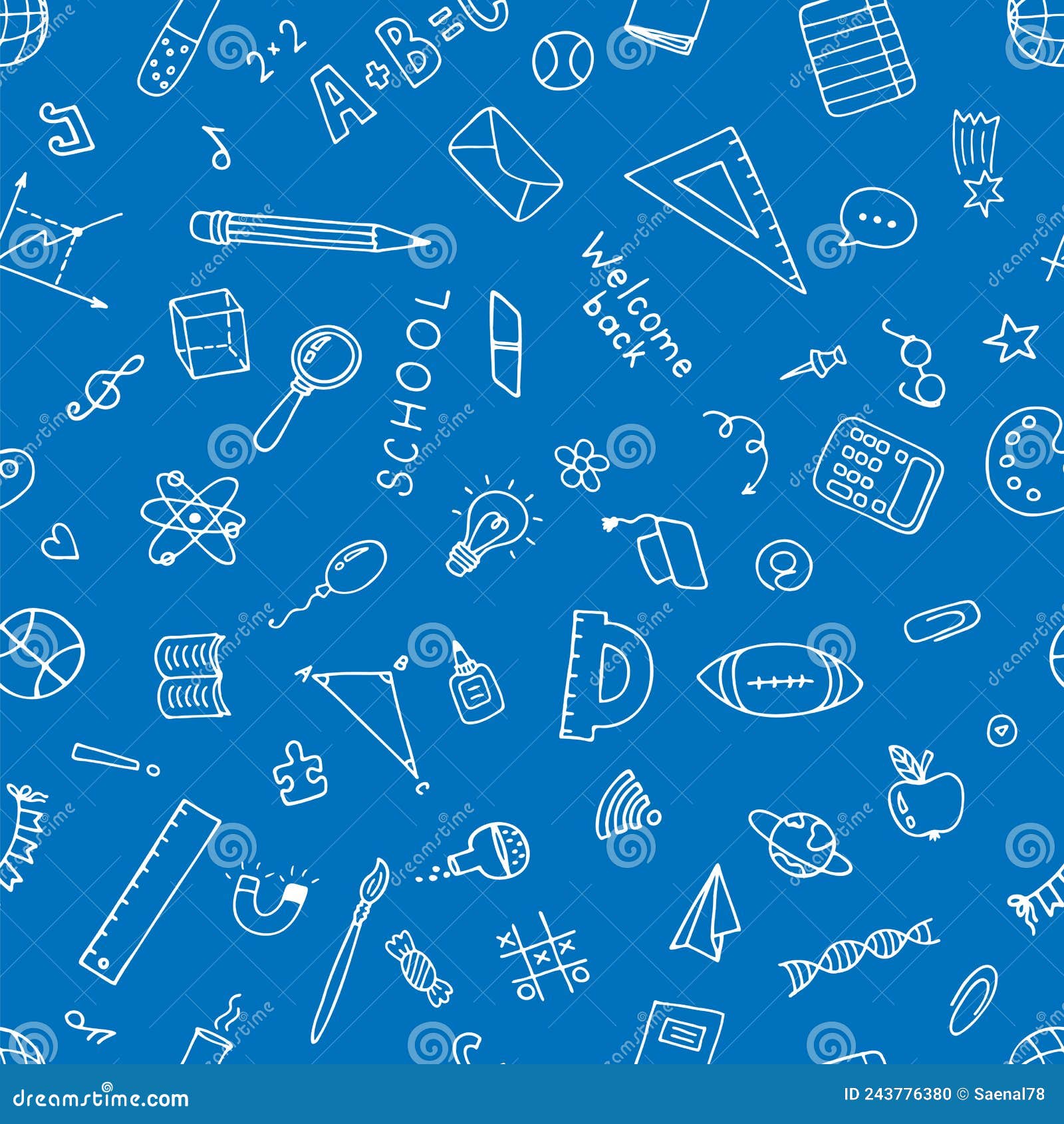 Back To School Seamless Pattern with Hand Drawn Educational Elements ...