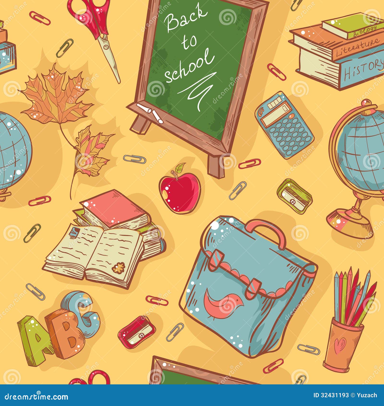 Back To School Seamless Pattern with Various Study Stock Illustration ...