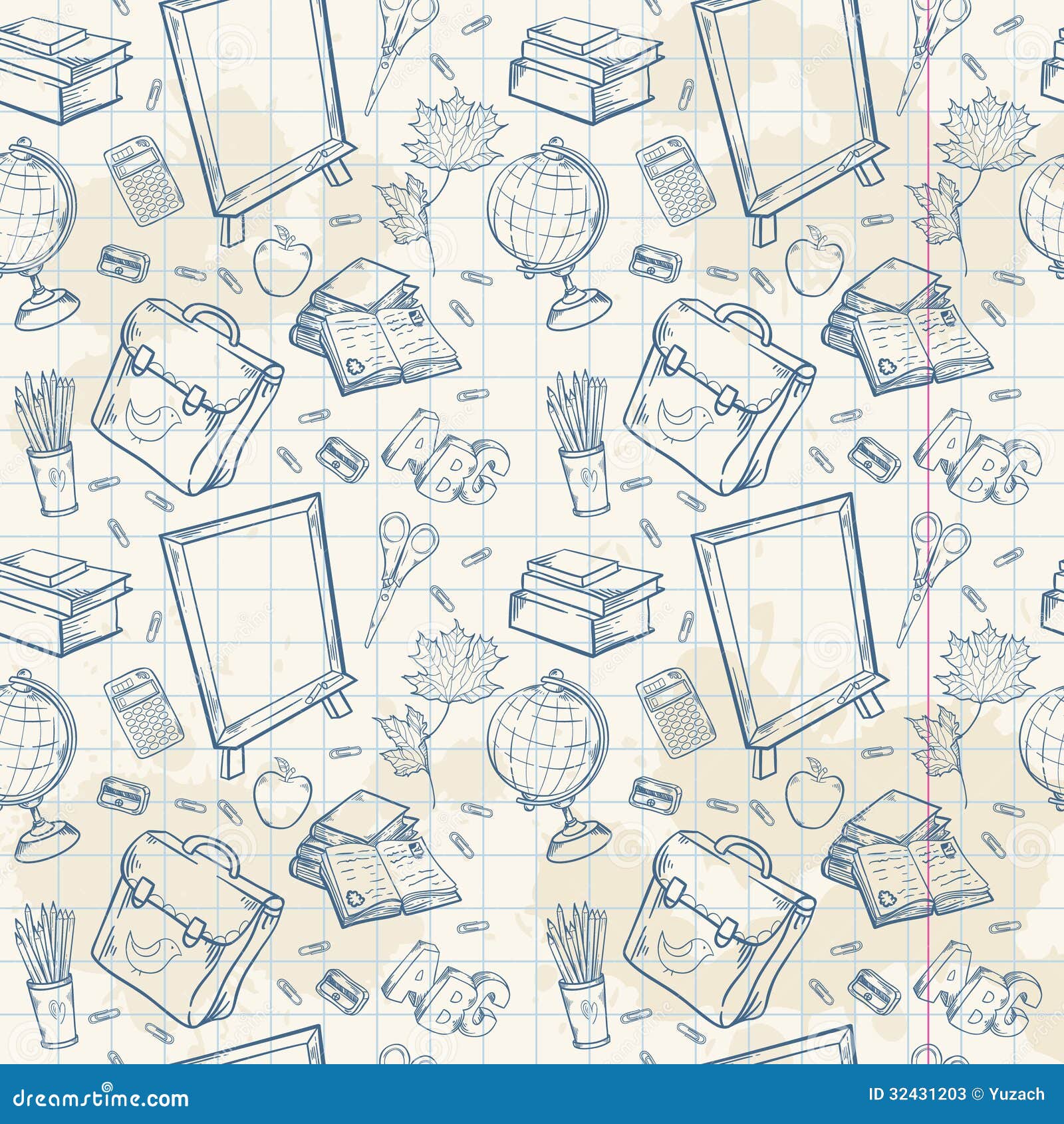 Back To School Seamless Pattern with Various Study Stock Illustration ...