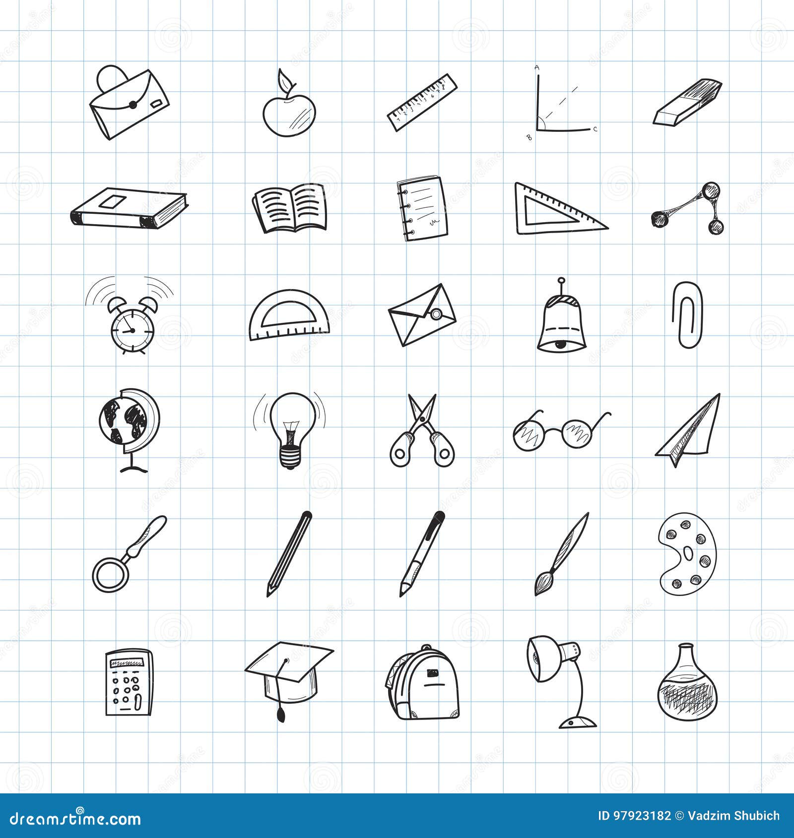Back To School. Set of Drawing Elements with a Sheet in a Box. for ...