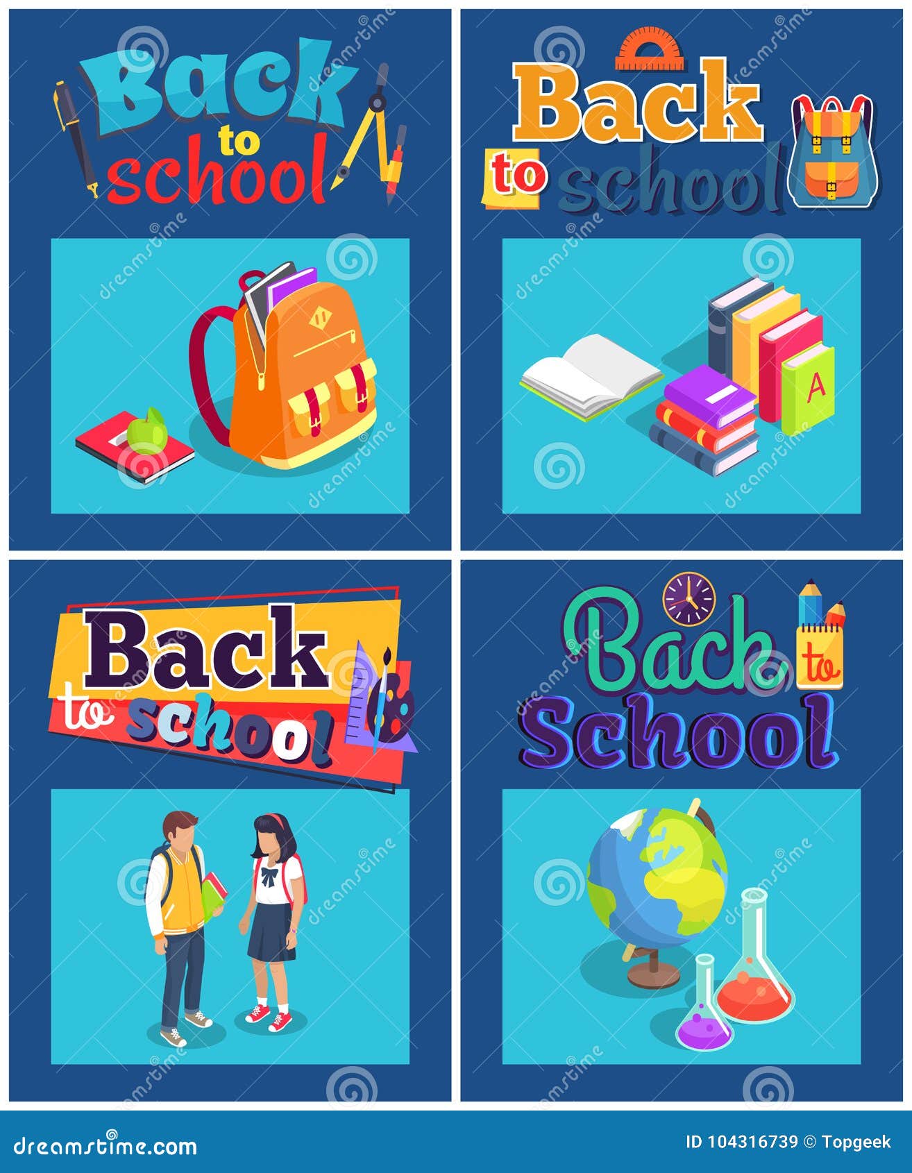 Back To School Set of Posters with Various Objects Stock Vector ...