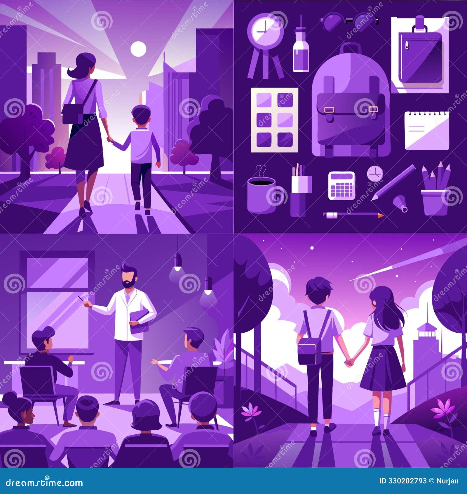 A Set of Vector Illustrations in the Same Style on a School Theme ...