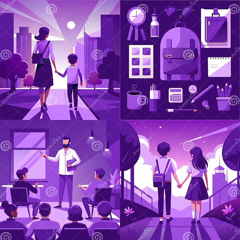 A Set of Vector Illustrations in the Same Style on a School Theme ...