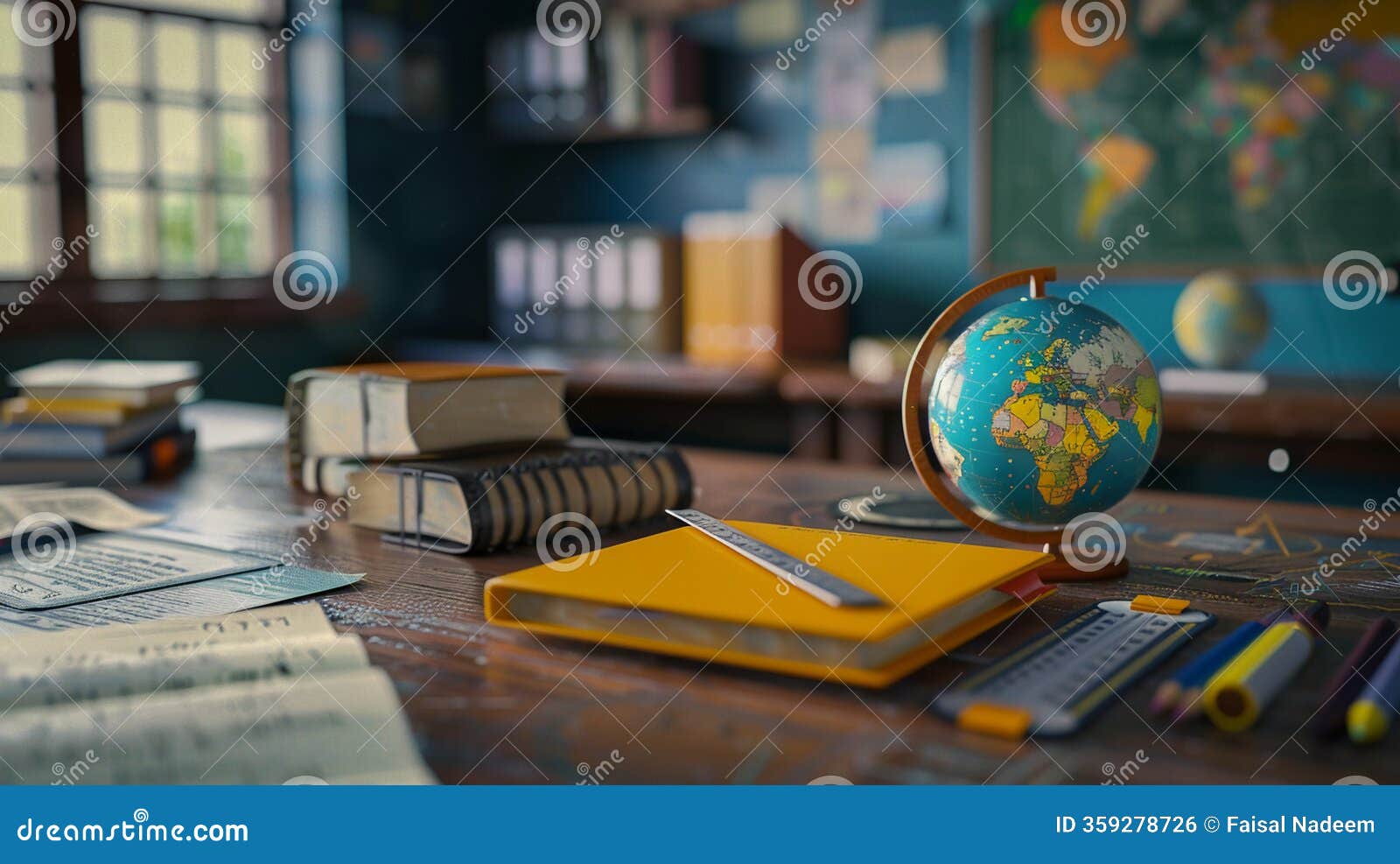 Vintage Classroom Desk Globe Books Education Study Still Life Map Old ...