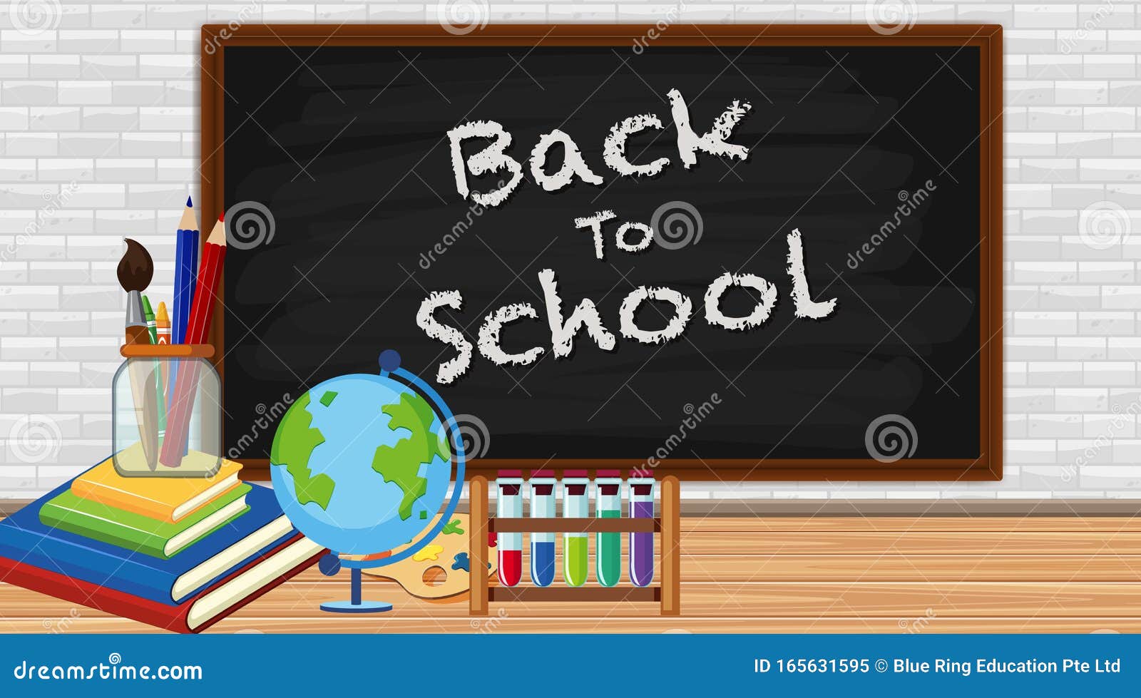 Back To School Sign with Board and School Items Stock Illustration ...