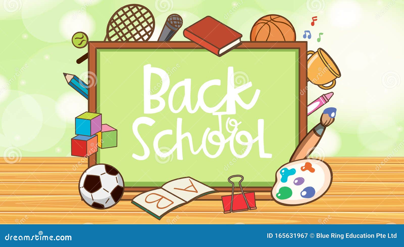 Back To School Sign with Board and School Items Stock Illustration ...