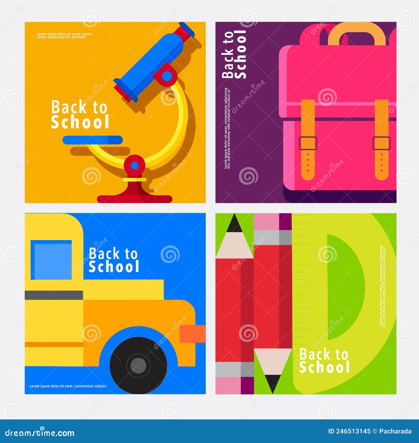 Back To School, Square Template Banner, Concept Vector Illustration ...