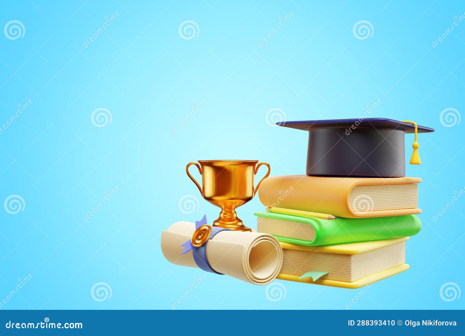 Back To School. Stack of Books Academic Cap Cup Graduate Diploma Stock ...