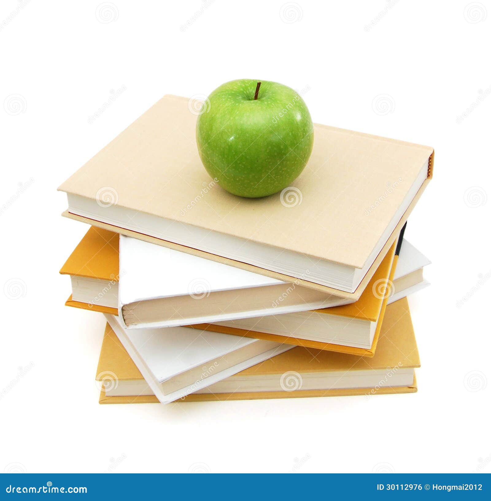 Stack of books with apple stock photo. Image of green - 30112976