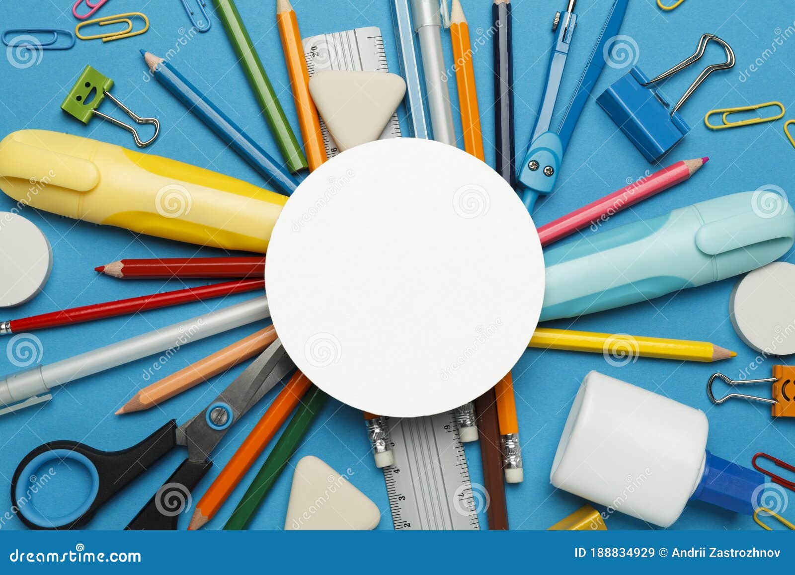 Back To School Stationery Set on Blue Background Stock Image - Image of ...