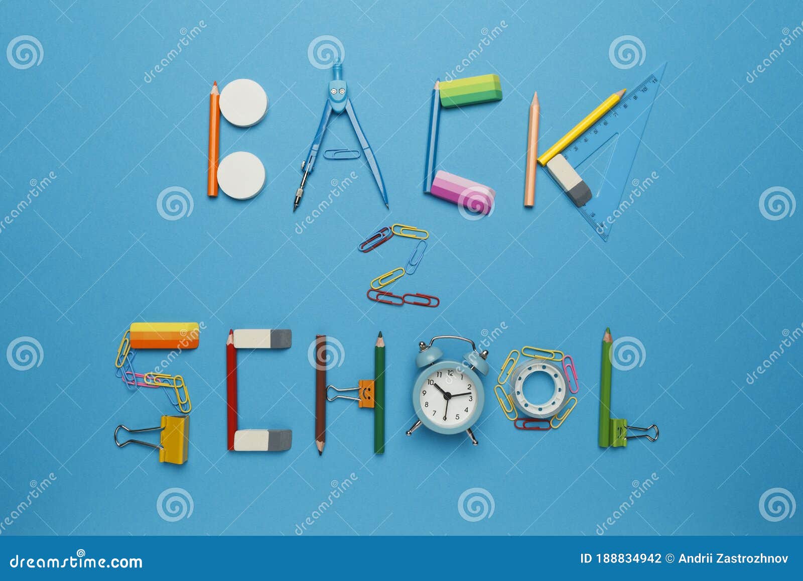 Back To School Stationery Set on Blue Background Stock Photo - Image of ...