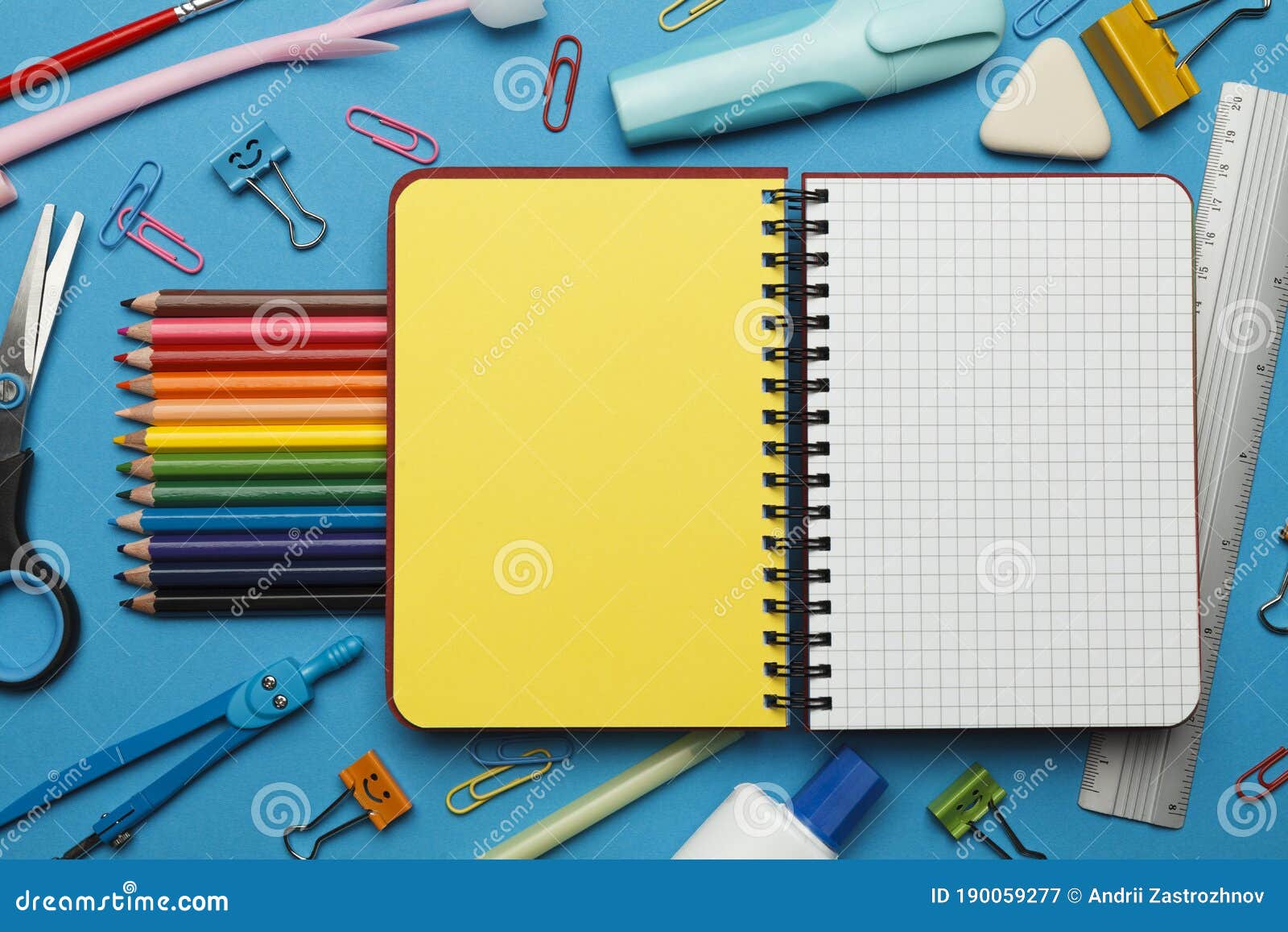 Back To School Stationery Set on Blue Background Stock Image - Image of ...