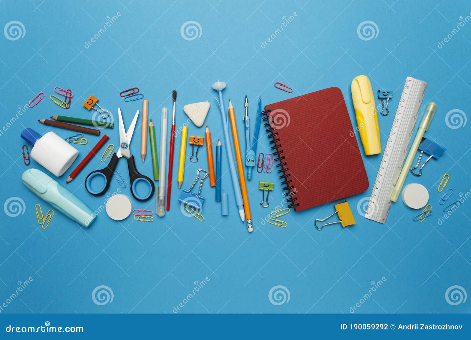 Back To School Stationery Set on Blue Background Stock Photo - Image of ...