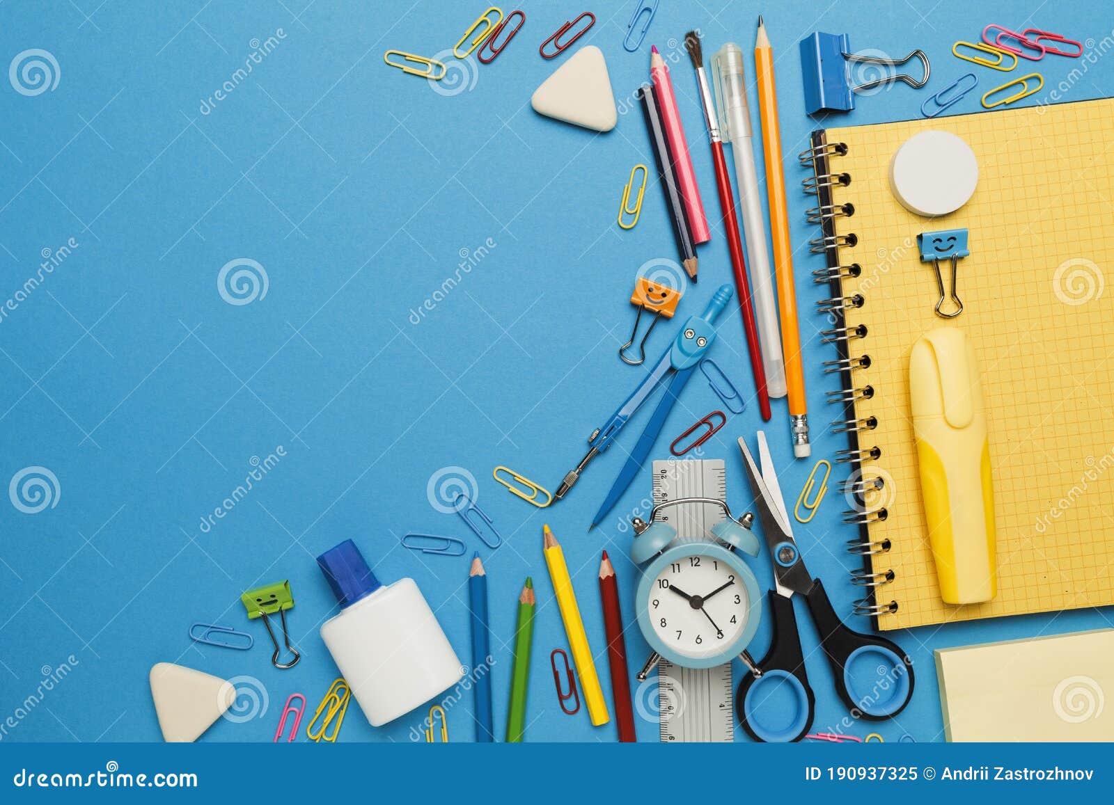 Back To School Stationery Set on Blue Background Stock Image - Image of ...