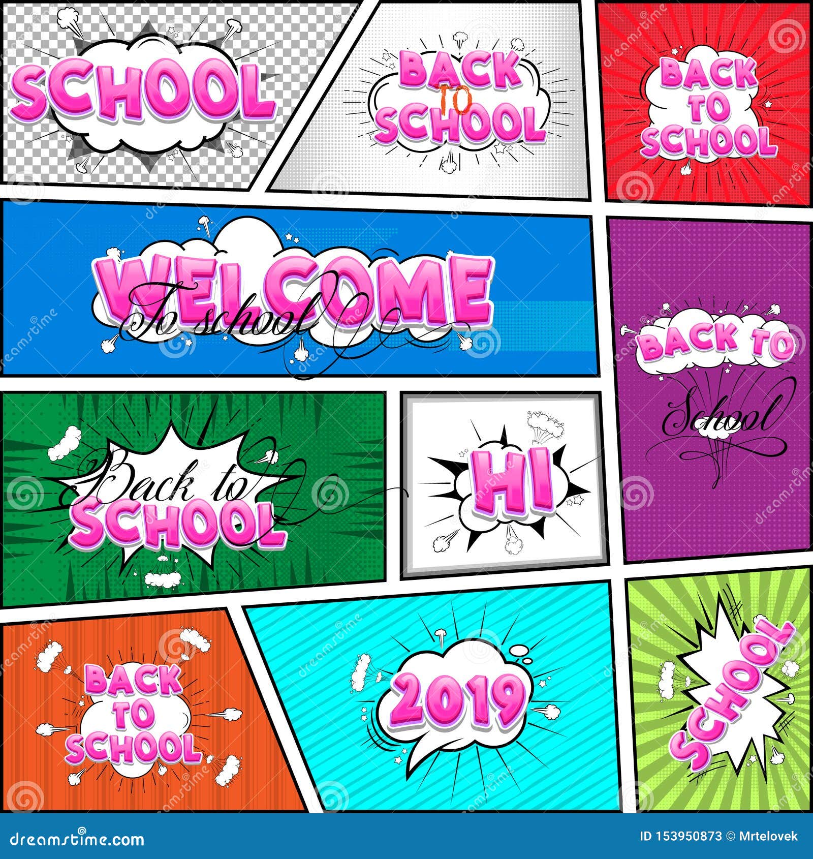 Back To School - Stickers in the Style of Comics Pop Art Stock ...