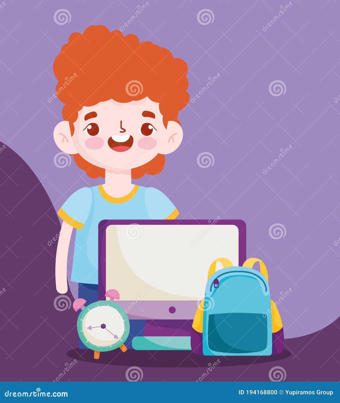 Back To School, Student Boy Computer Bag and Clock Elementary Education ...