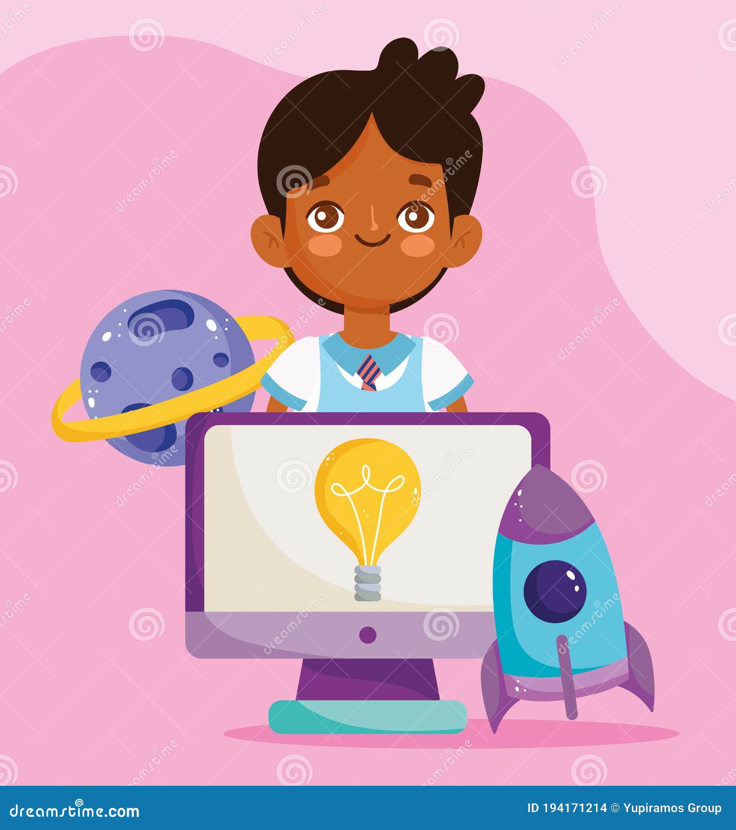 Back To School, Student Boy Computer Planet Rocket Elementary Education ...