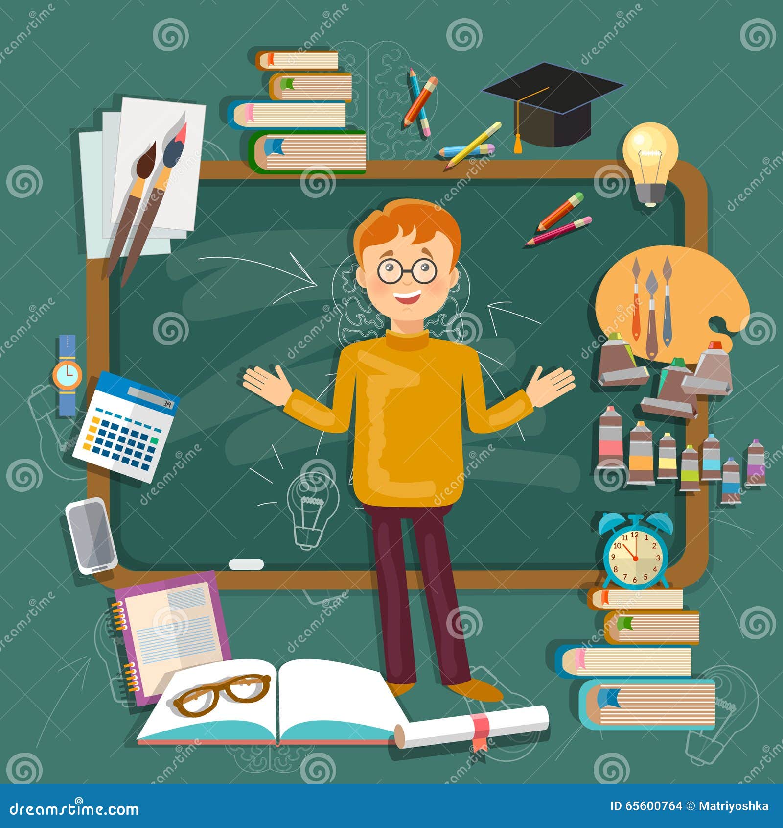 School Student Of Vynil Record Cartoon Character With Various ...