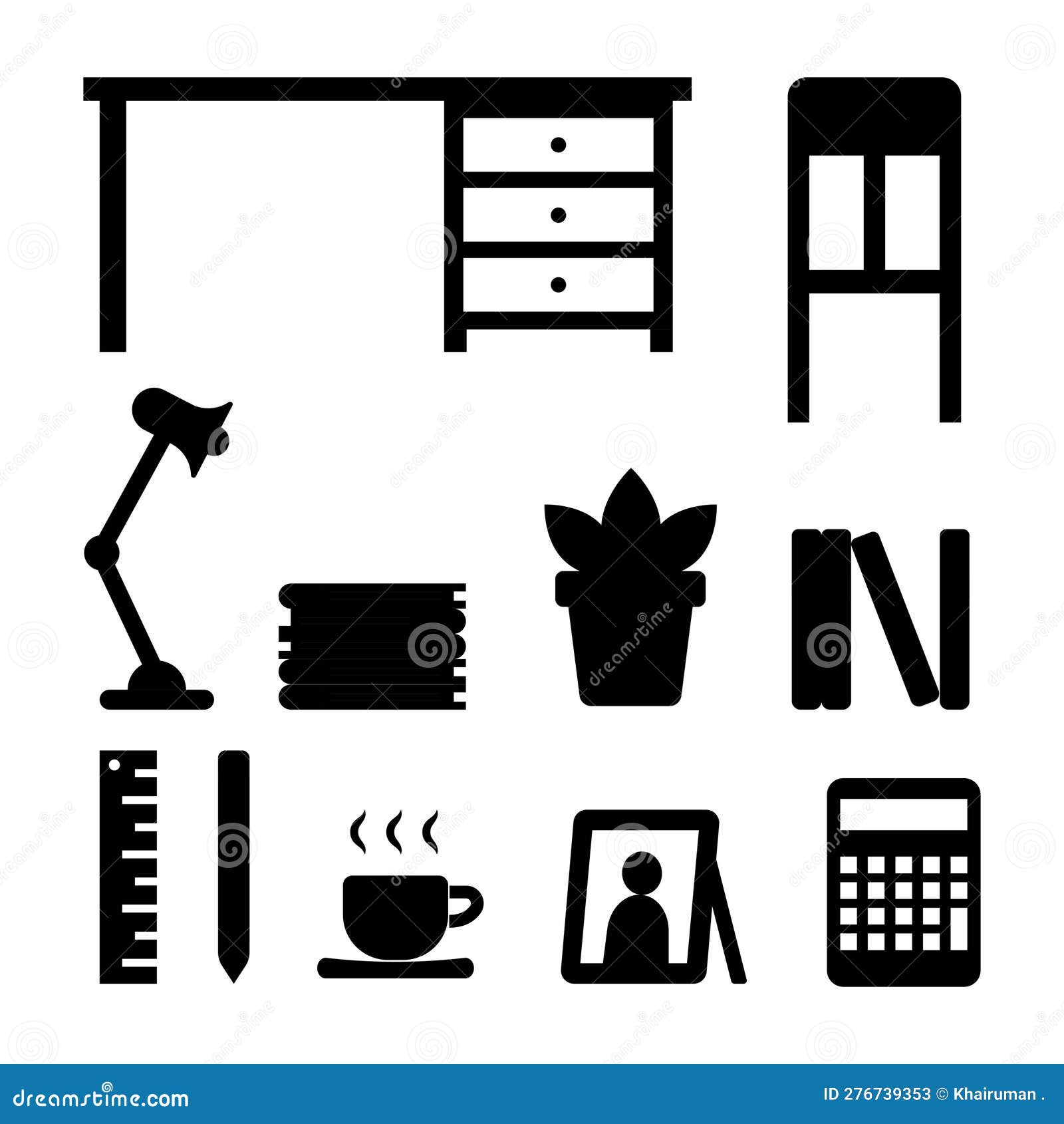 Back To School Study Object Silhouette Black and White Illustration ...