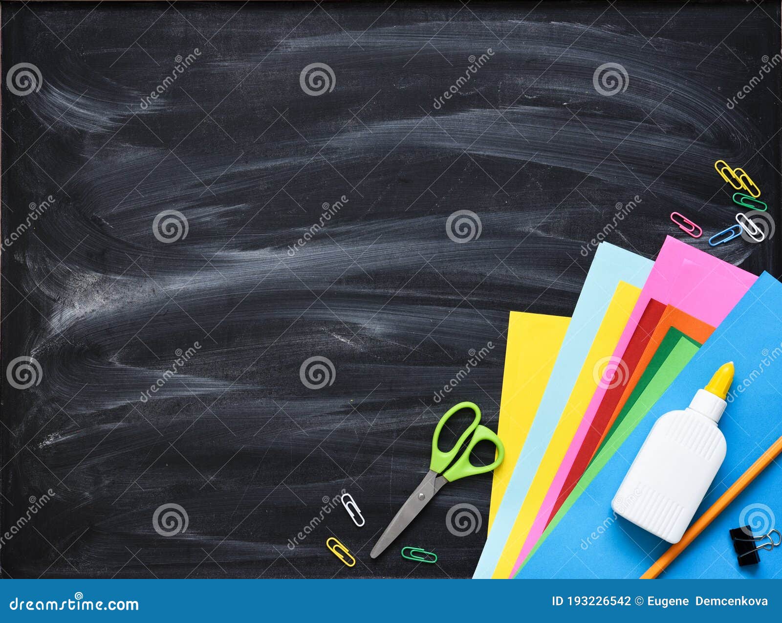Back To School. School Supplies on the Blackboard. Layout of School ...