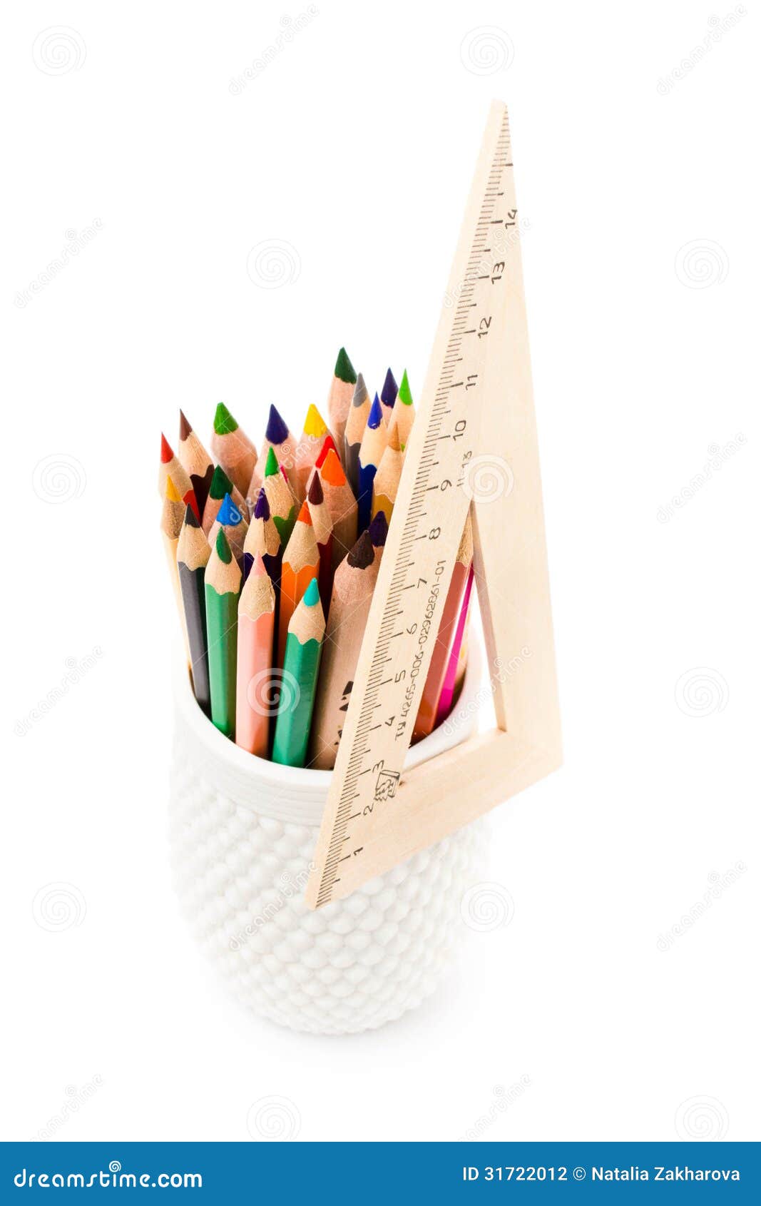 Back To School Supplies with Color Pencils in a Cup and Ruler. S Stock ...