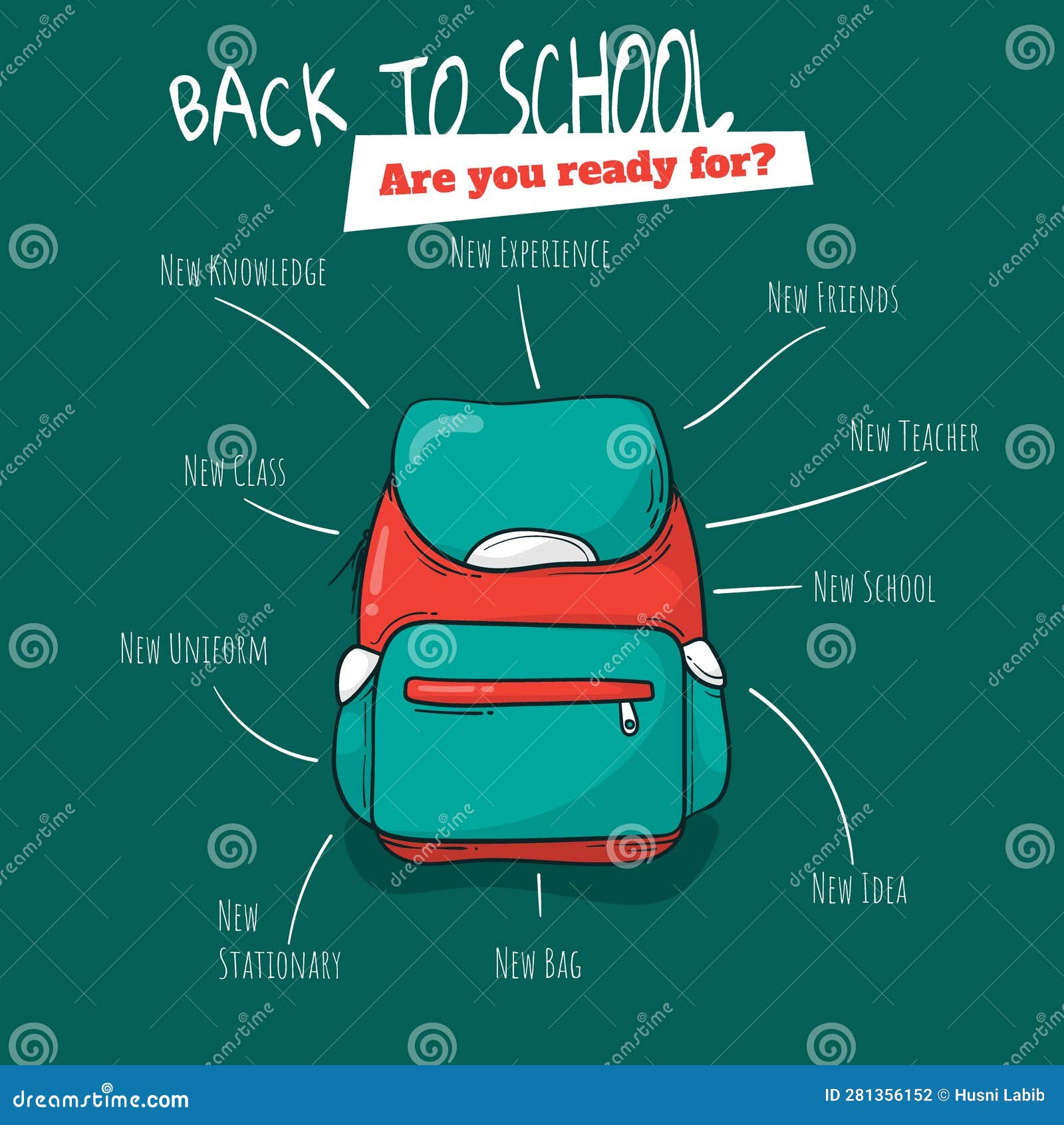 Back To School Template Design with School Bag in Cartoon and Flying ...