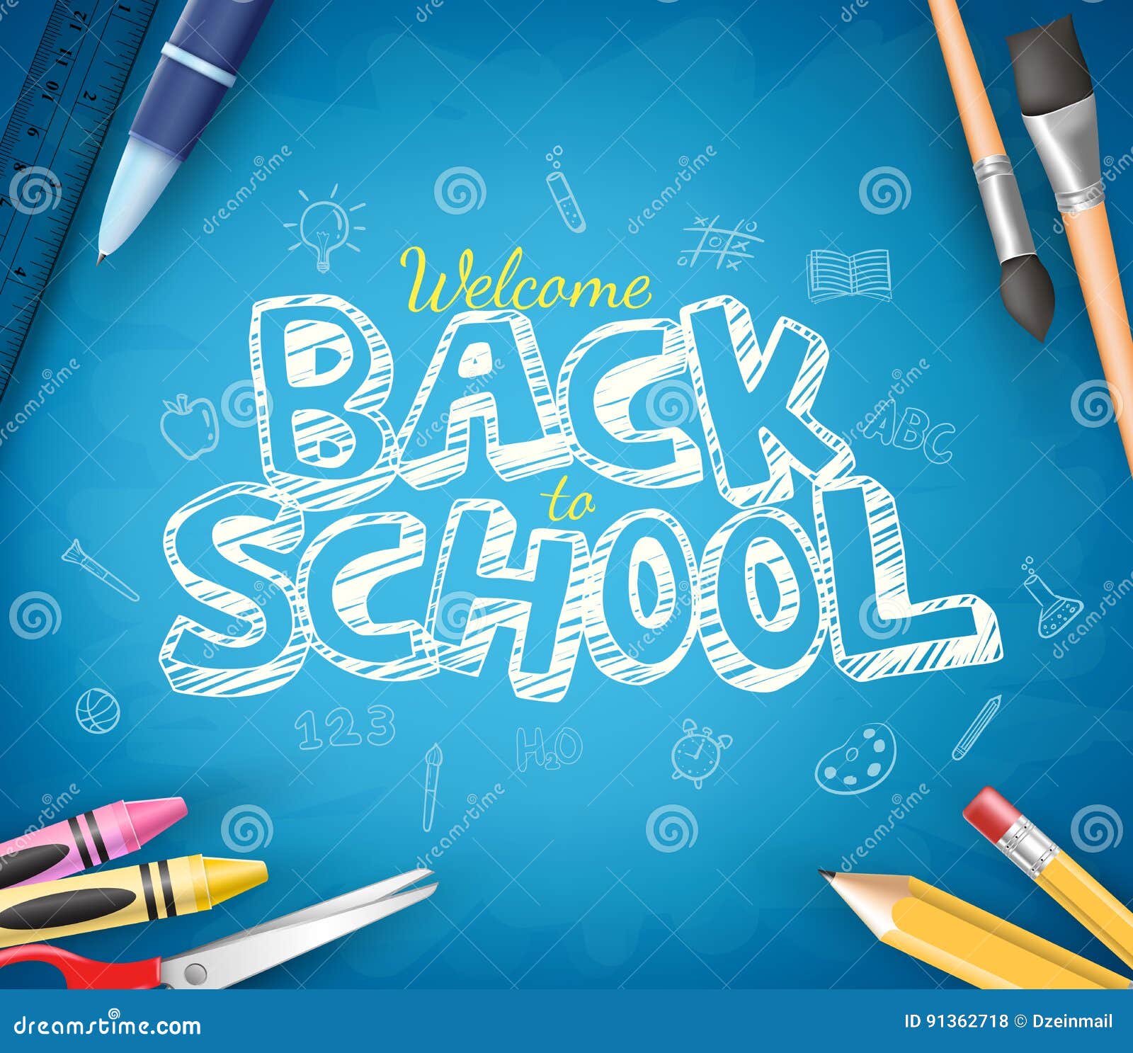 Back To School Text Written in Blue Chalkboard Background Stock Vector ...
