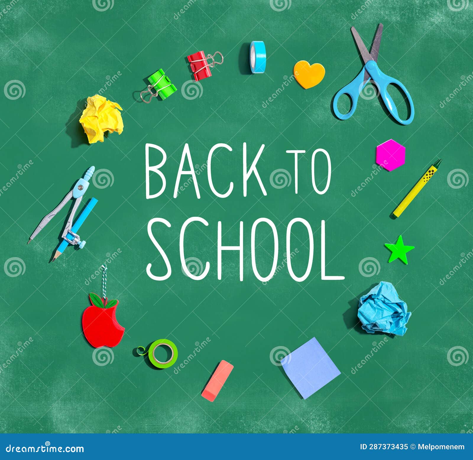 Back To School Theme with School Supplies on a Chalkboard Stock Image ...