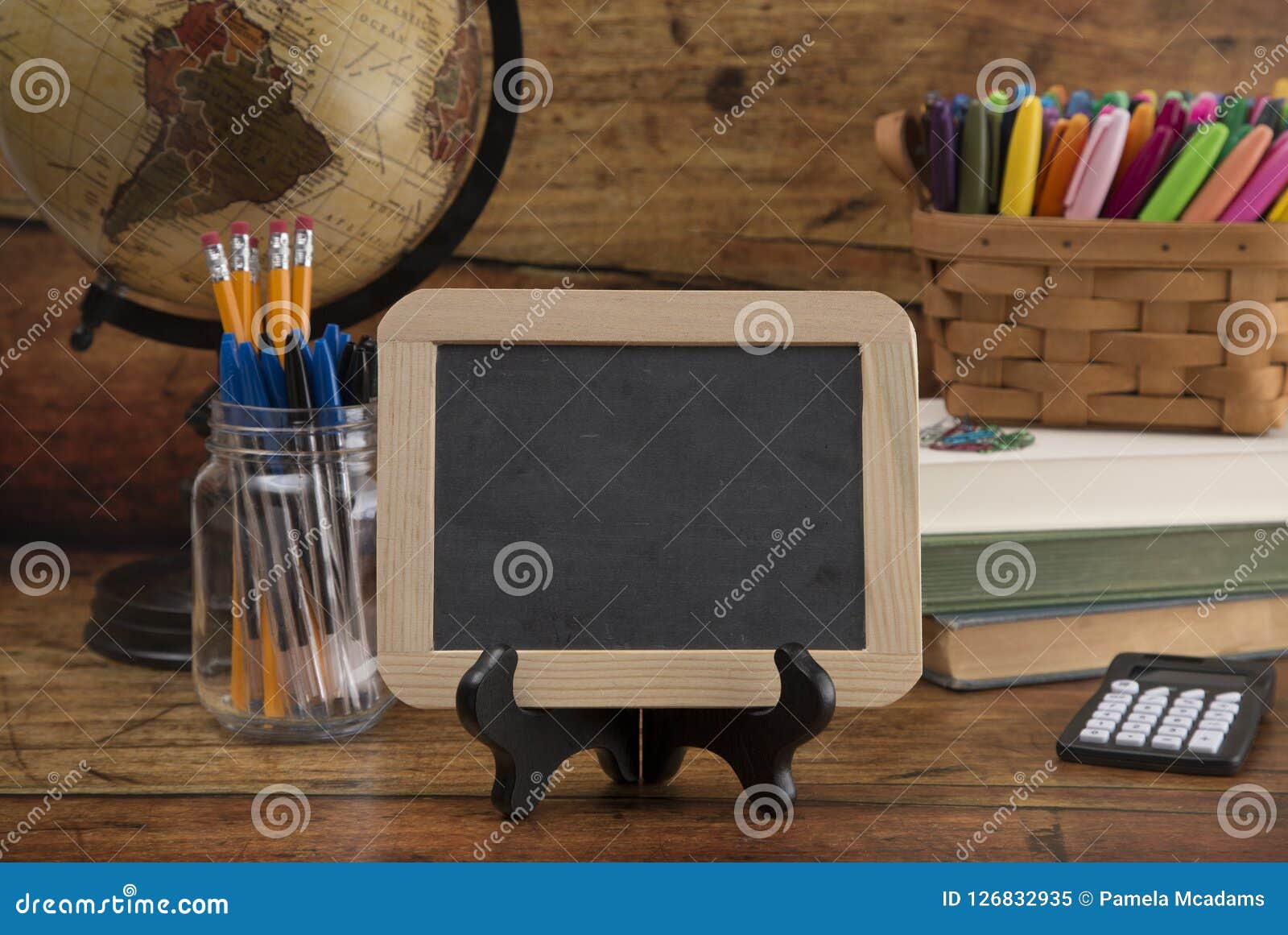 Back To School Themed Background on a Wooden Table Stock Image - Image ...