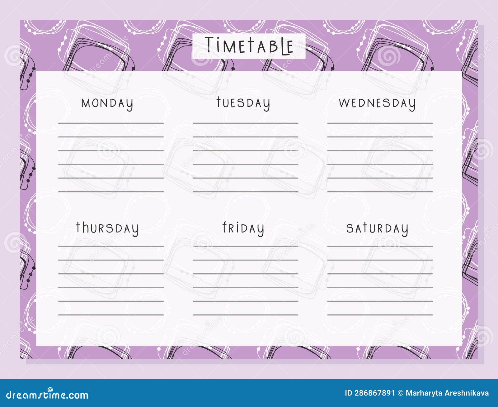 Back To School Timetable Abstract Doodle Hand Drawn. Classroom ...