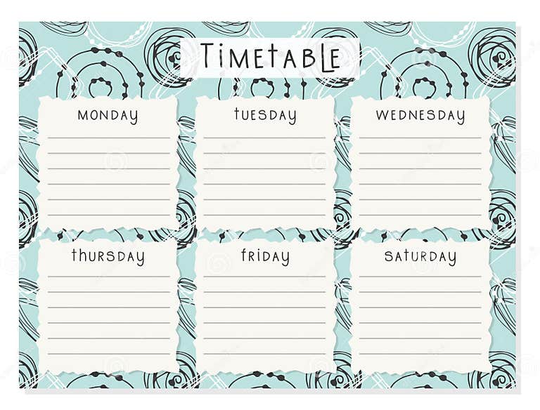 Back To School Timetable Abstract Doodle Hand Drawn. Classroom ...