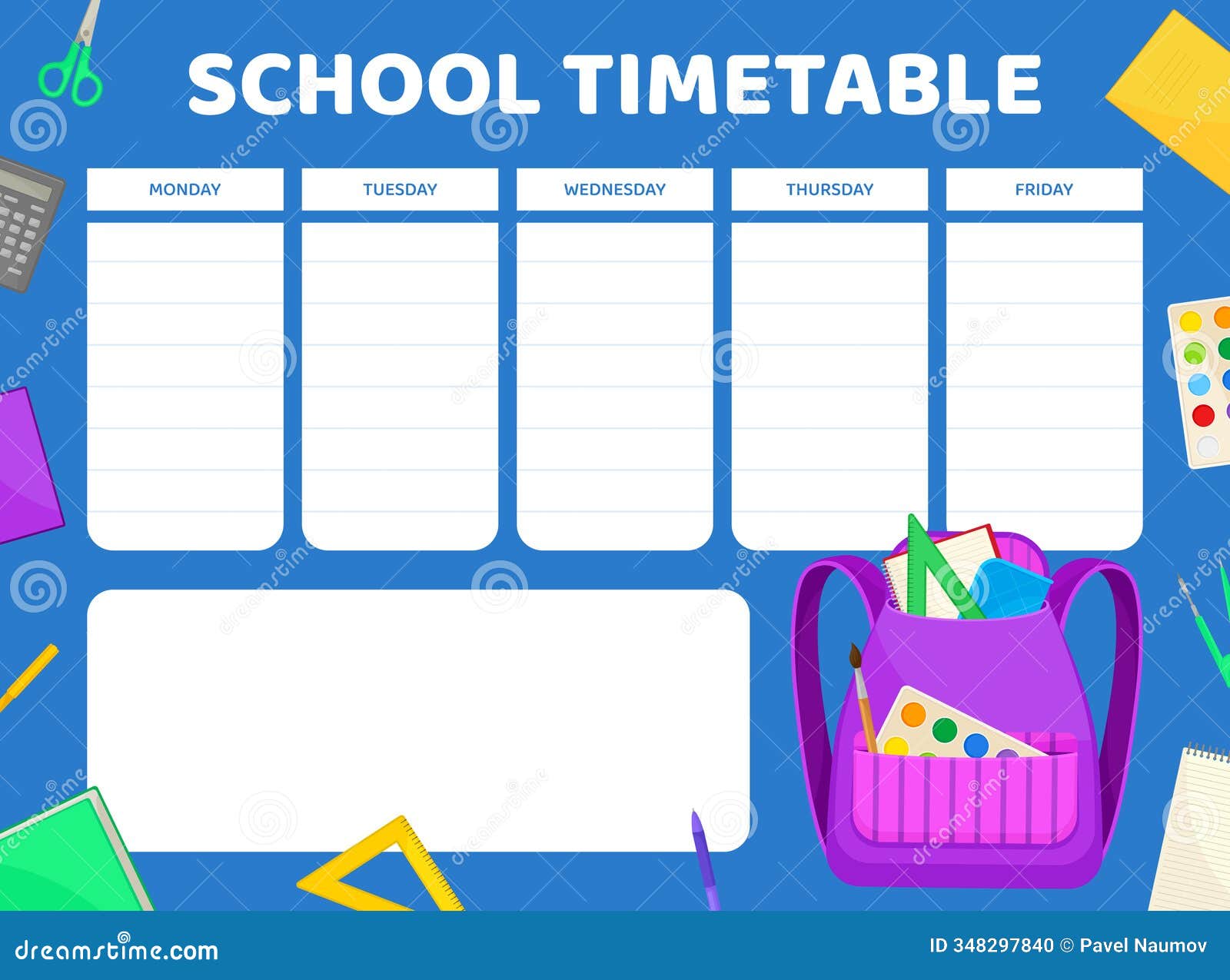 Back To School Timetable Design with Supply Vector Template Stock ...