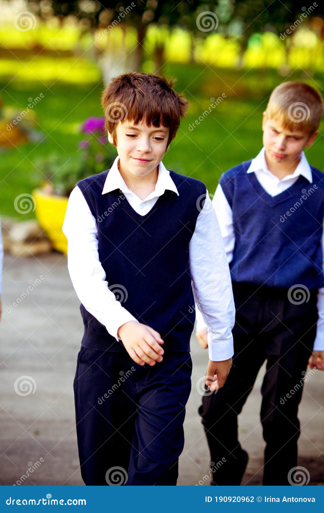 Back To School: Two School Boys Wearing Uniform Playing and Laughing ...