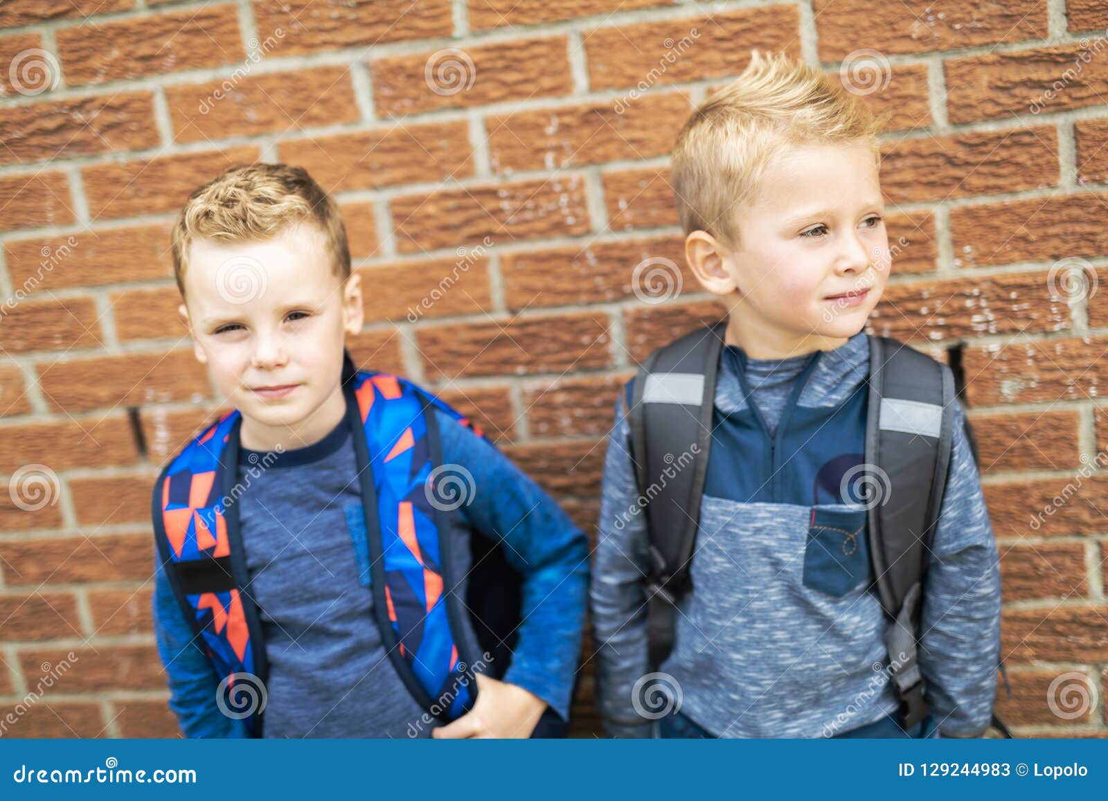 A Back To School. Two Happy Little Boy with Backpack Stock Image ...