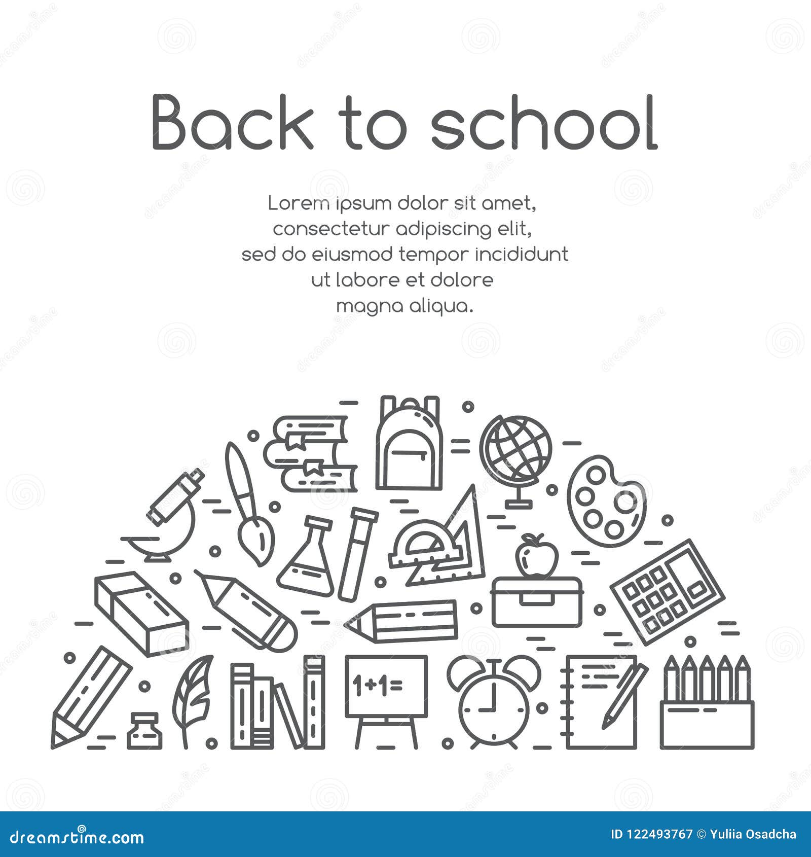 Back To School Vector Illustration Banner with Studying Supplies in ...