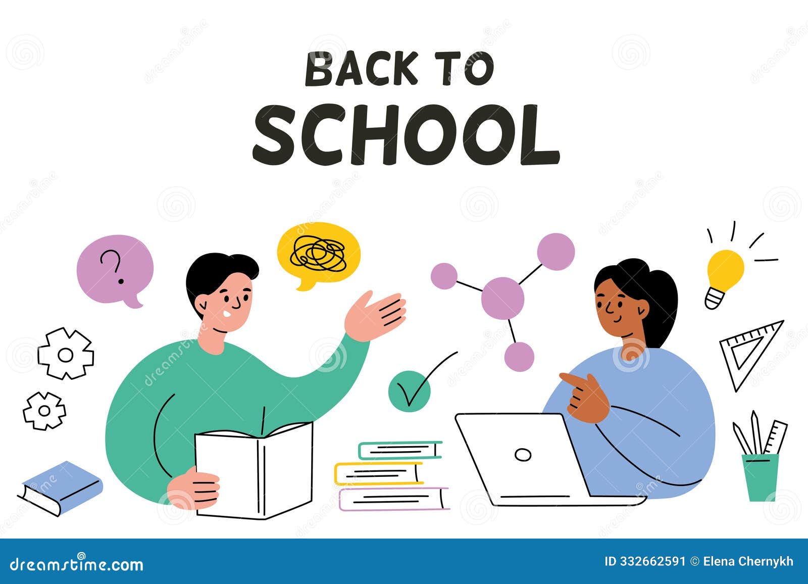 Back To School Vector Illustration in Flat Cartoon Style, Two Students ...