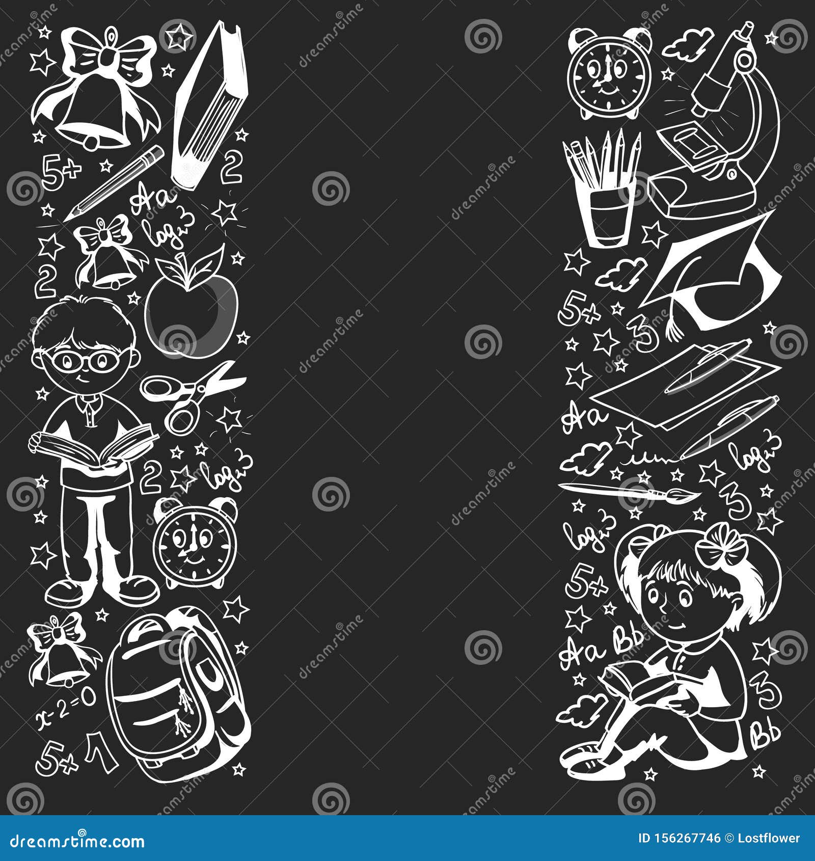 Back To School. Vector Pattern with Icons and Children. Stock Vector ...