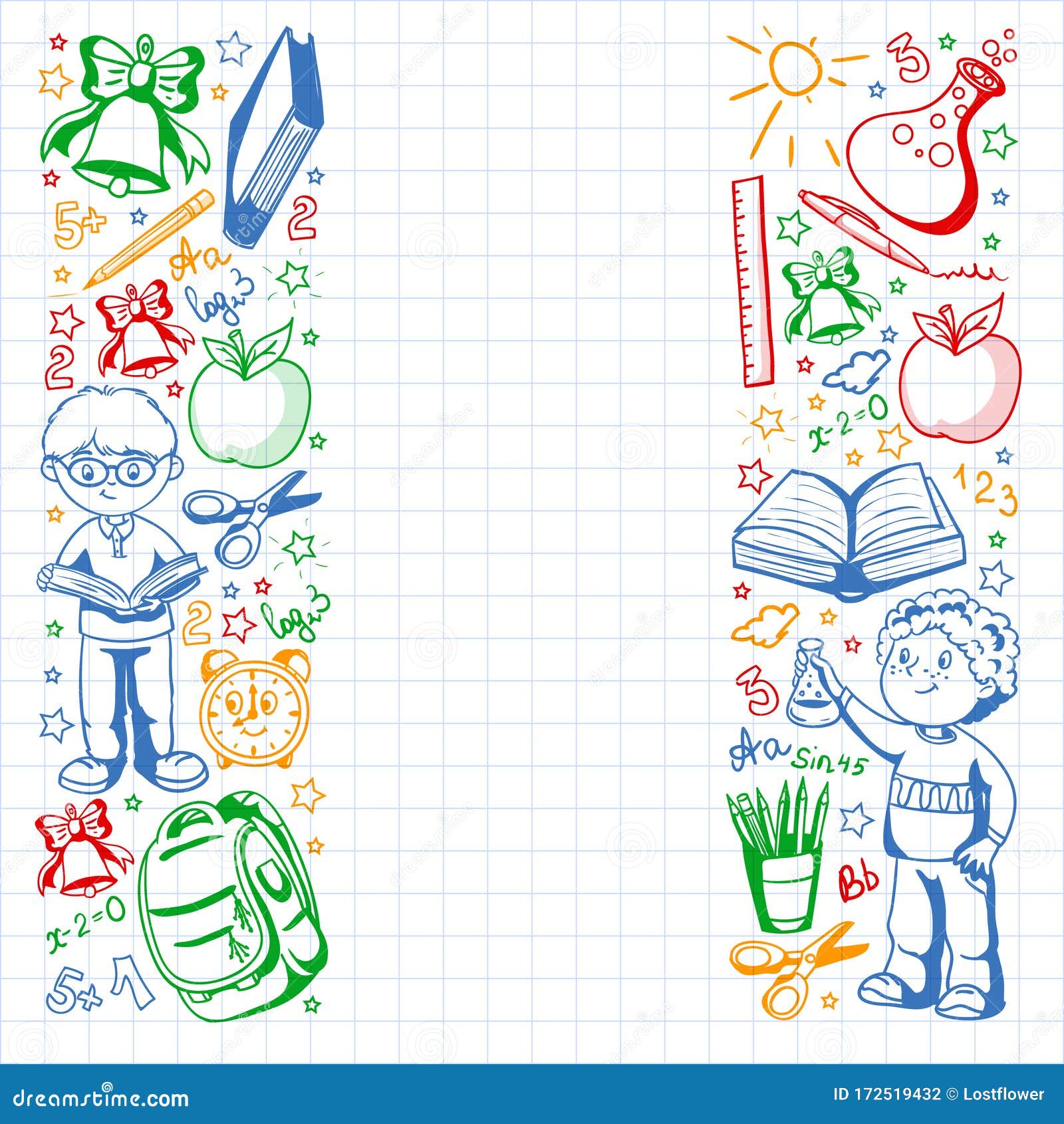 Back To School. Vector Pattern with Icons and Children. Stock Vector ...