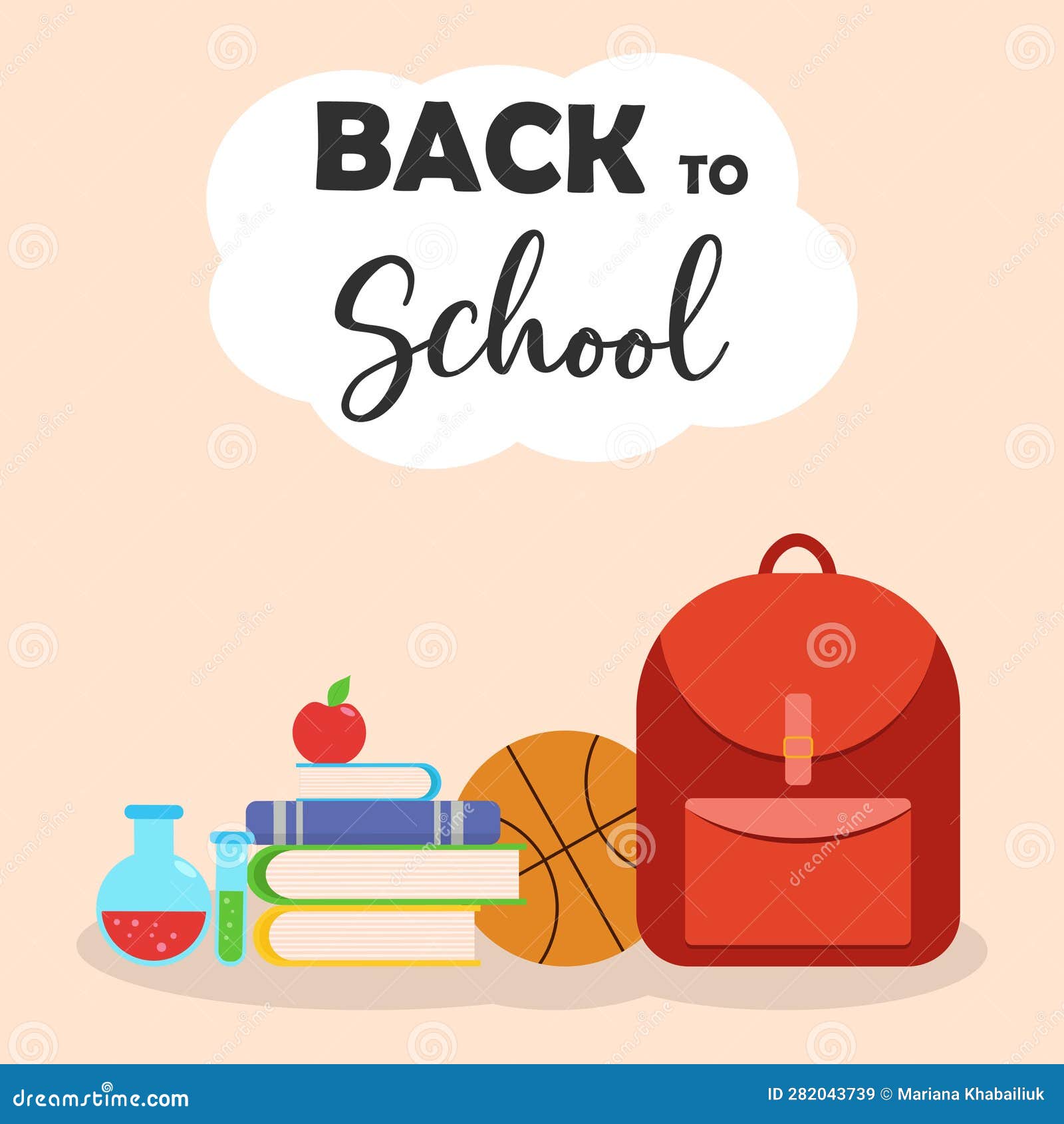 Back To School Vector Poster or Card with a Backpack and School Objects ...