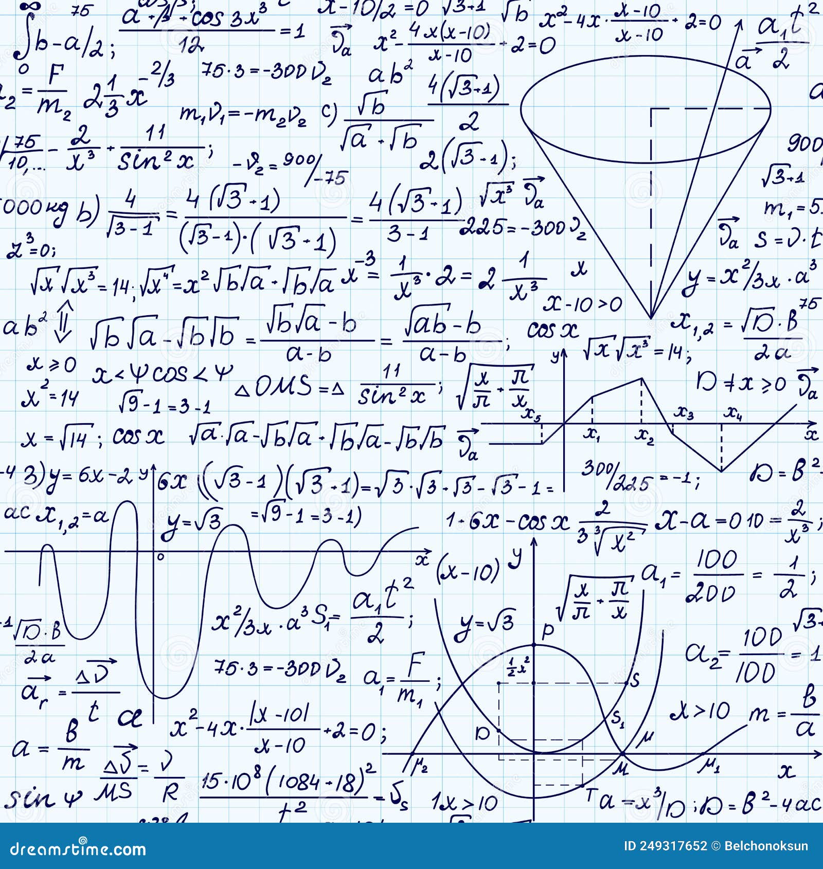 `Back To School` Vector Seamless Pattern with Handwritten Math Formulas ...