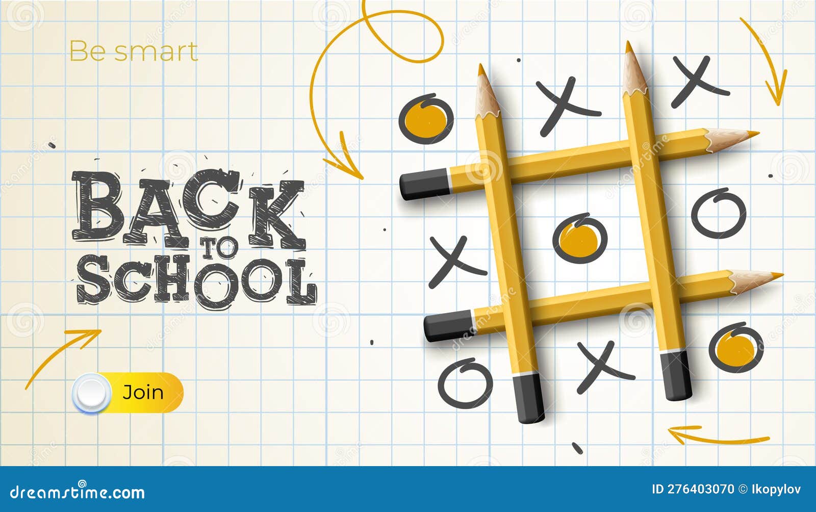 Back To School Web Banner Notebook Page with Tic Tac Toe Game Pencils ...