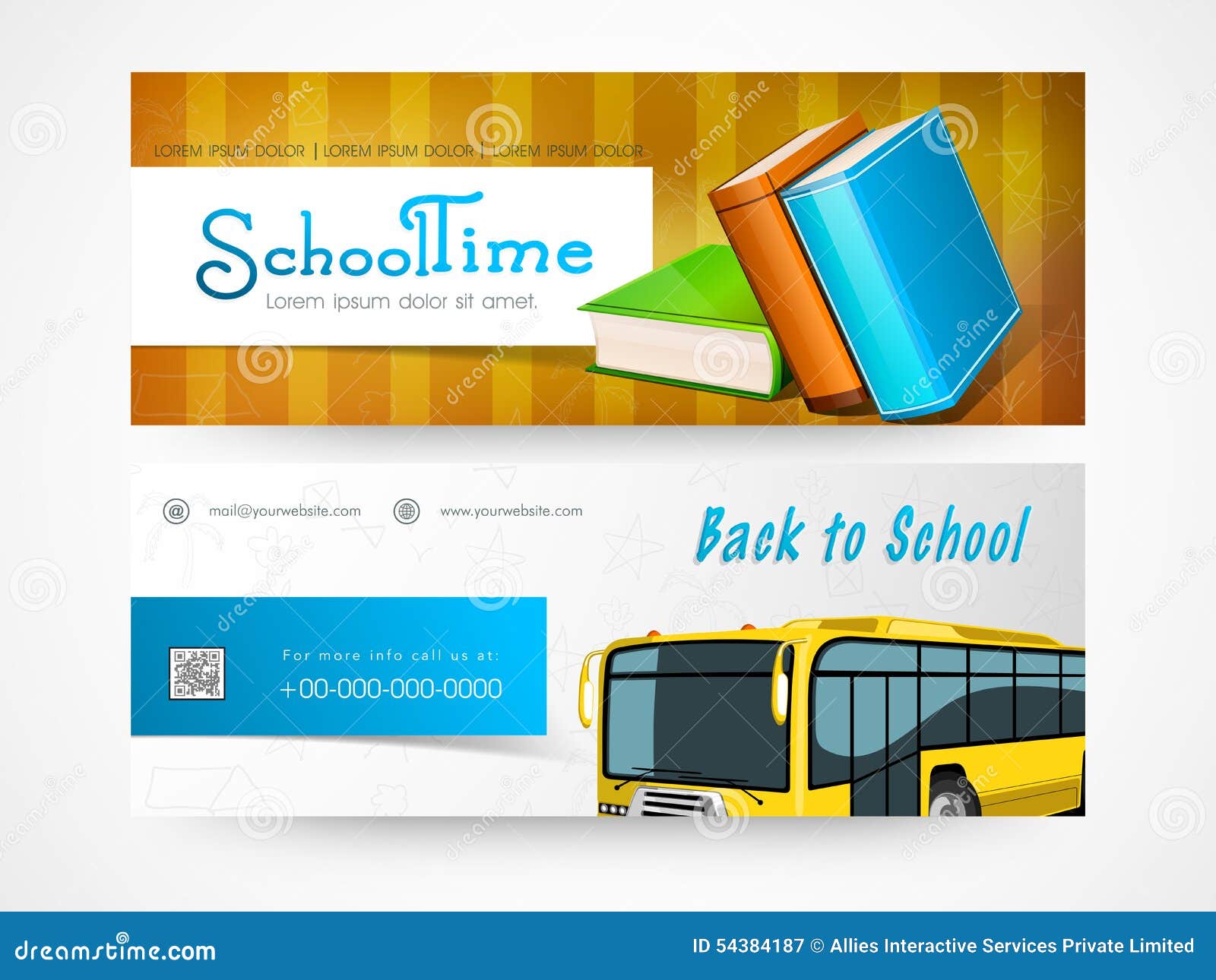 Back To School Web Header or Banner Set. Stock Illustration ...