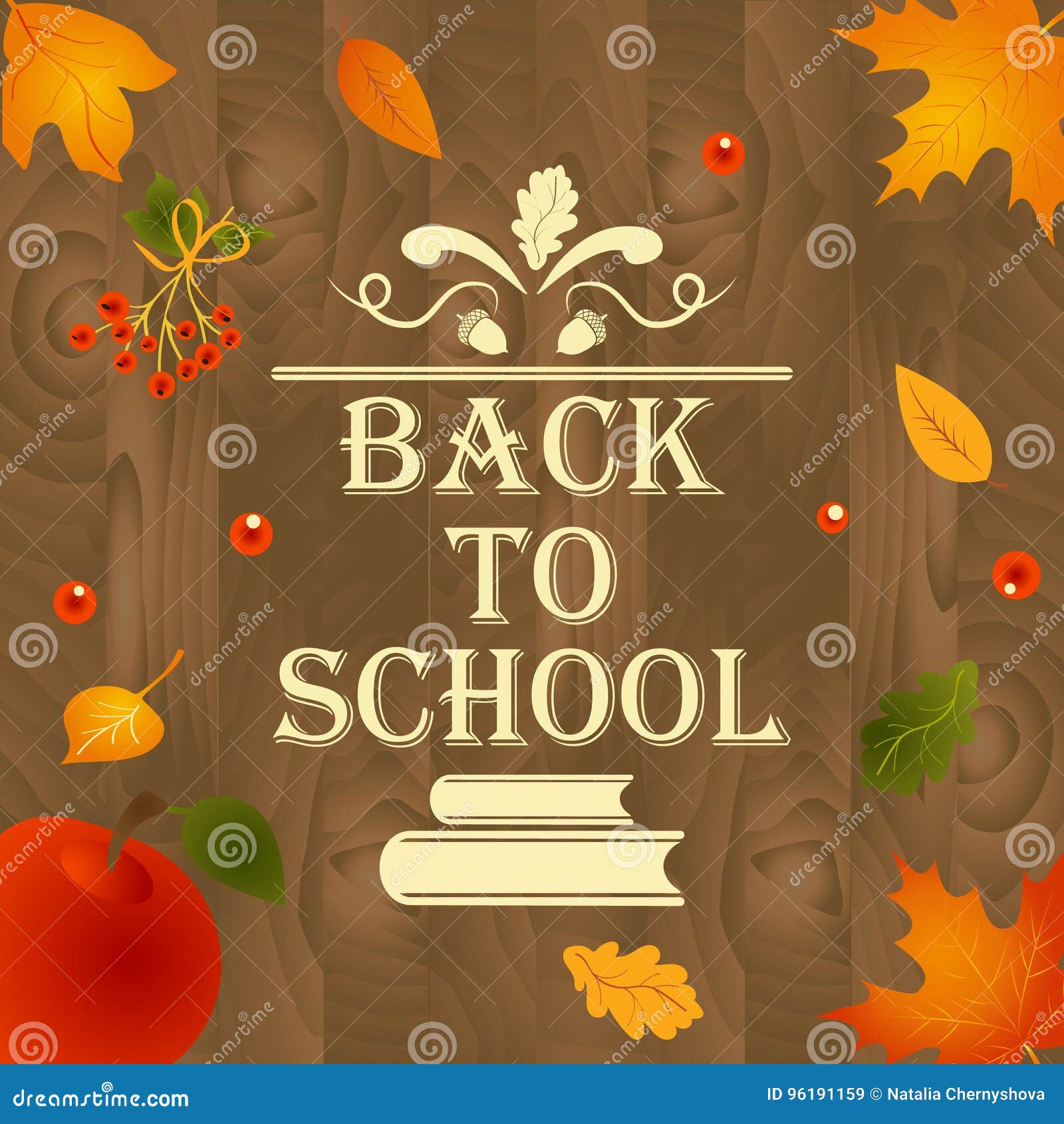 Back To School Wooden Background with Leaves, Design Elements, Books ...