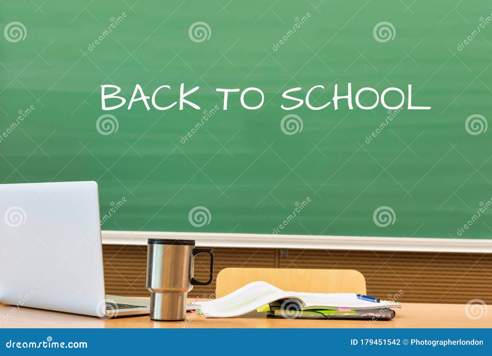 Back To School Written on Black Board in Classroom Stock Photo - Image ...