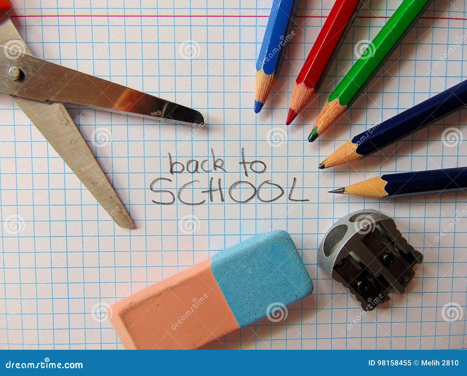 Back To School Written in the Middle of School Material Stock Image ...