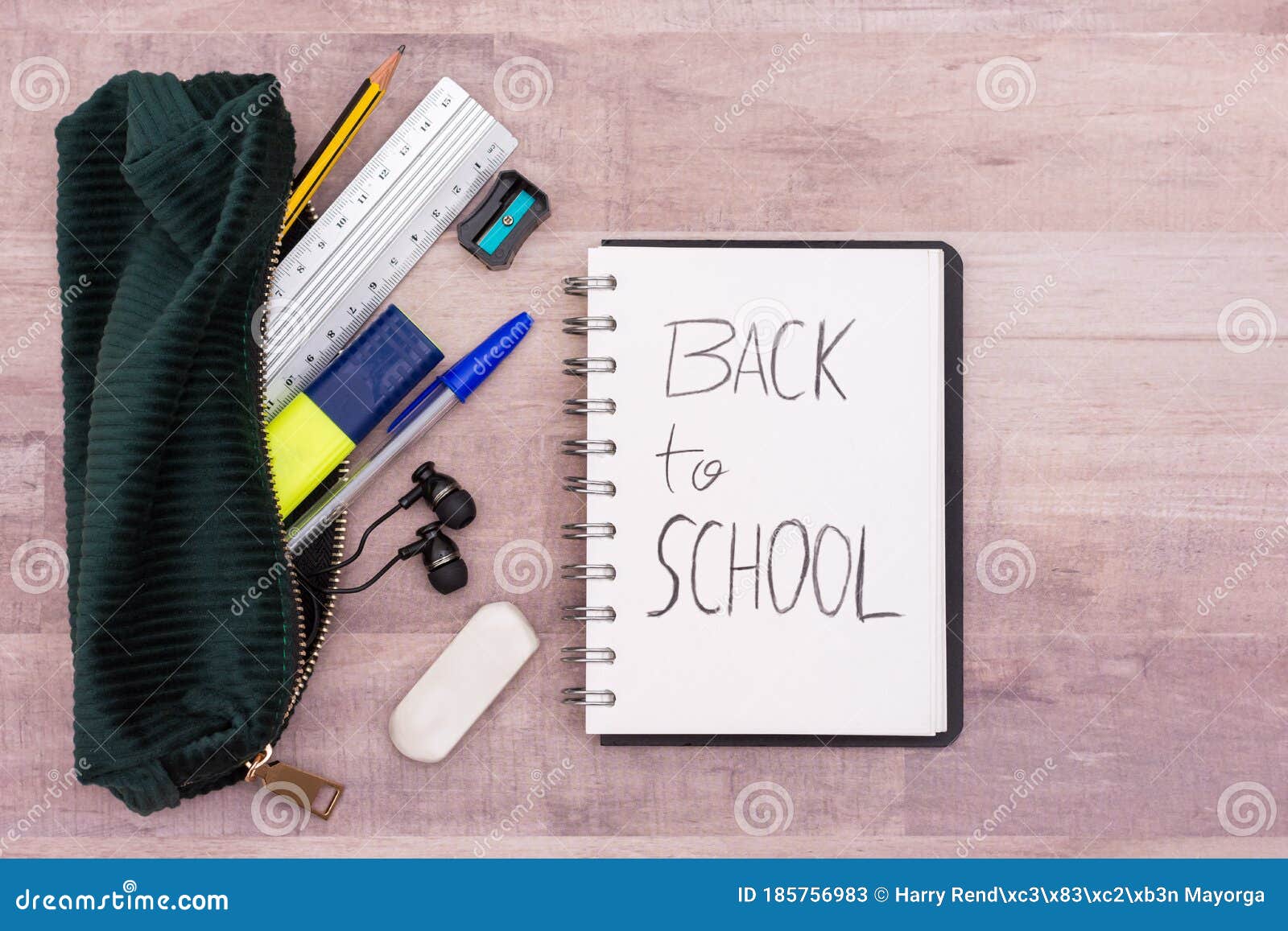 Back To School Written in a Notebook Stock Image - Image of headphones ...