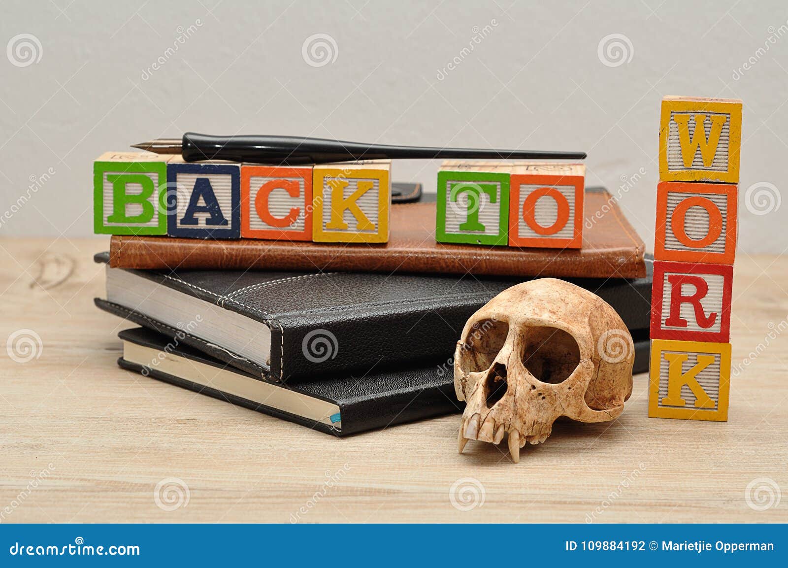 Back To Work with a Stack of Books, a Fountain Pen and a Monkey Skull ...