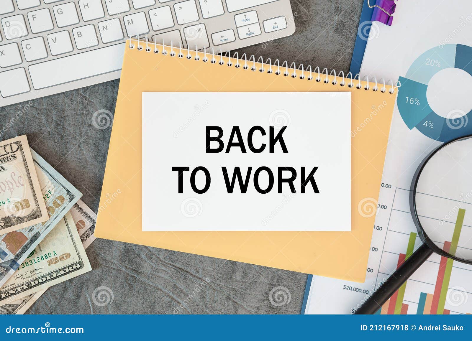 BACK TO WORK is Written in a Document on the Office Desk, Diagram and ...
