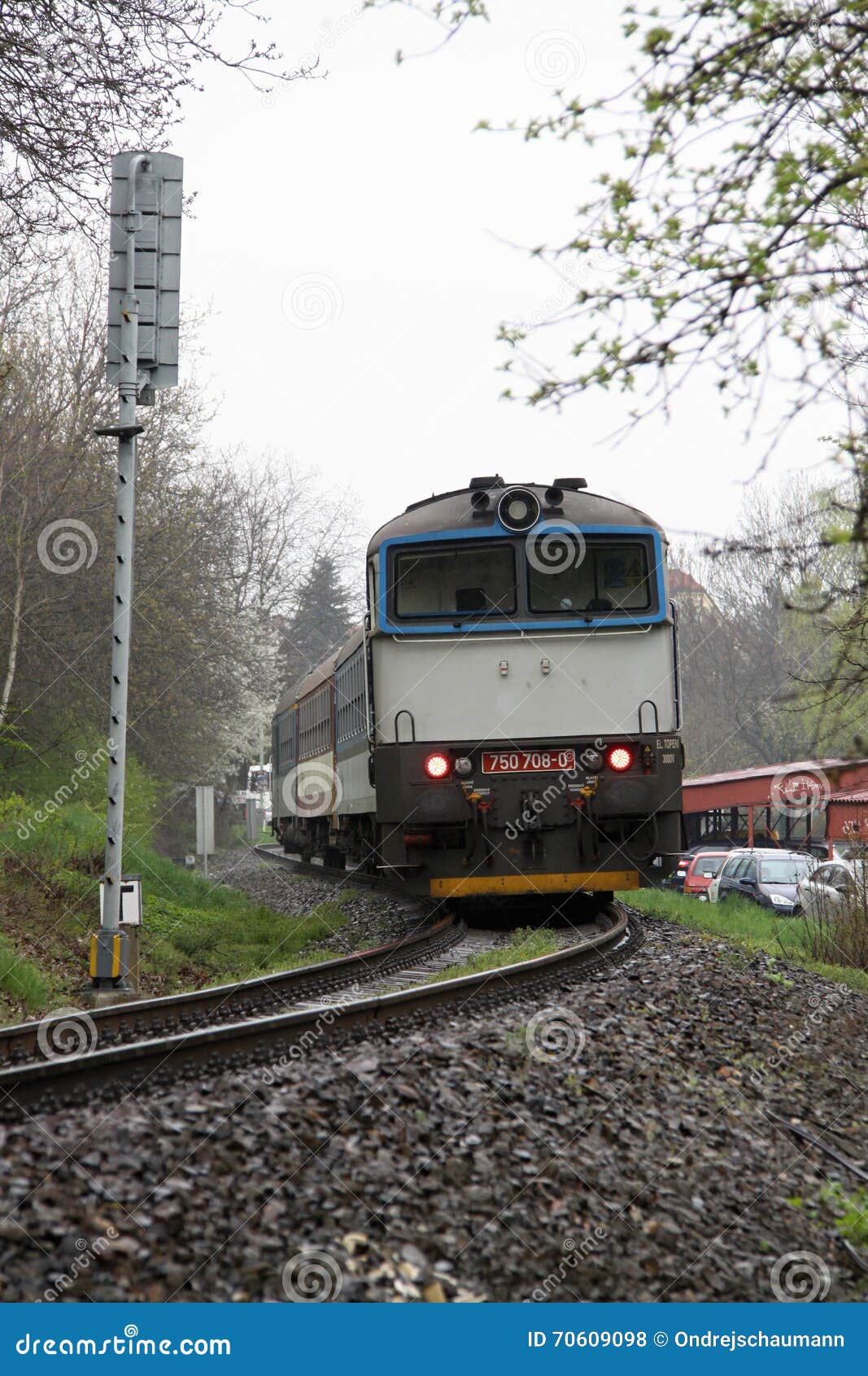 Back of train in a curve stock photo. Image of dark, forest - 70609098