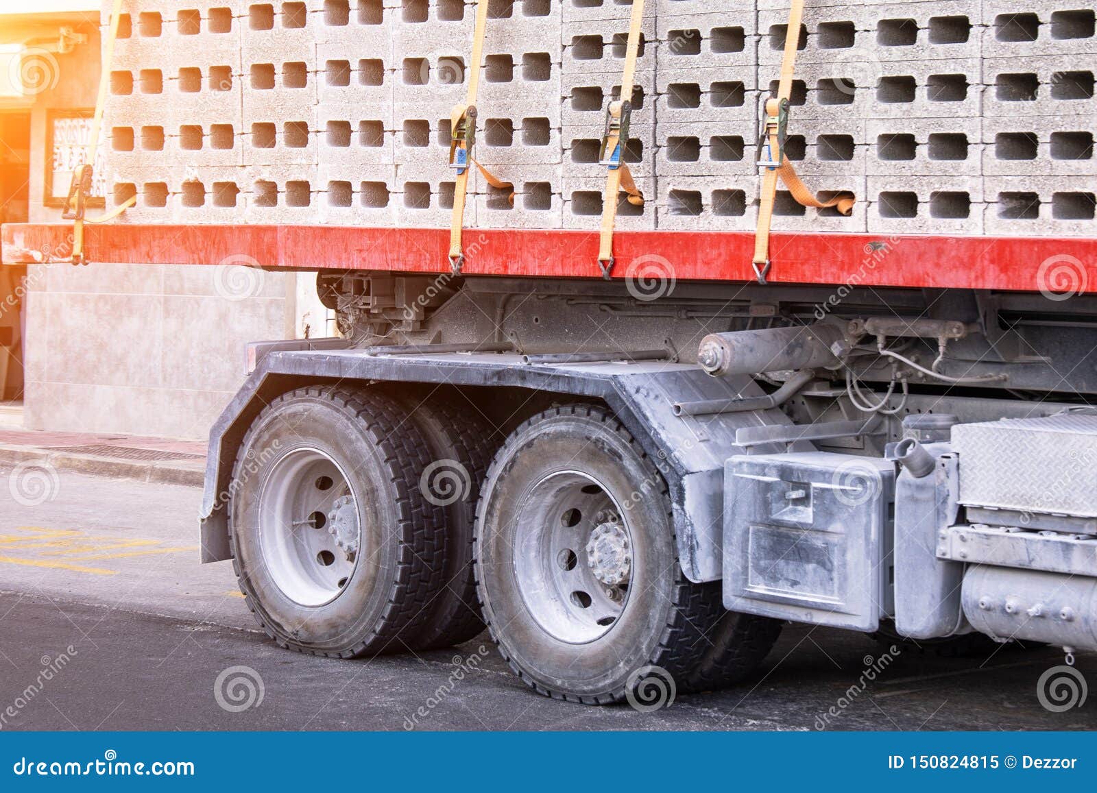 Back Truck with a Fully Loaded Body of Concrete Blocks with Cement ...